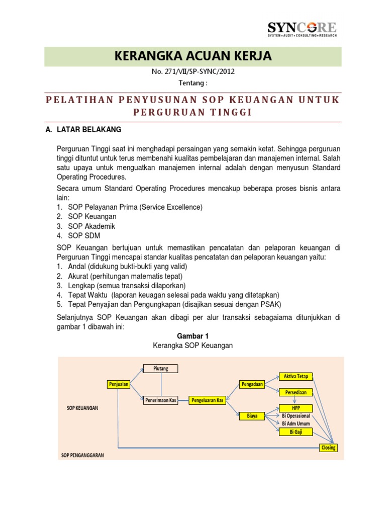 Kerangka Acuan Kerja Pelatihan SOP | PDF