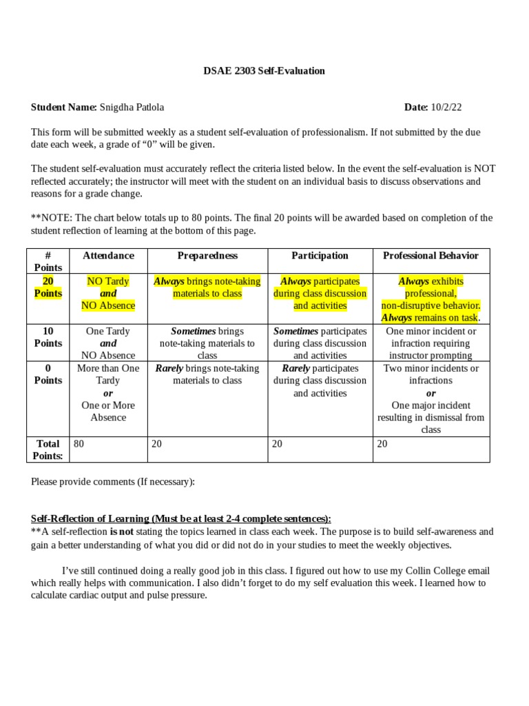 DSAE 2303 Self-EvaluationWeek6 | PDF