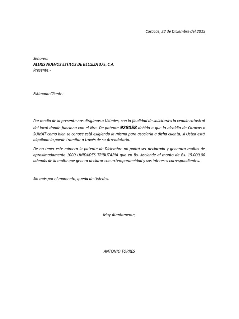 Carta Solicitud Cedula Catastral | PDF
