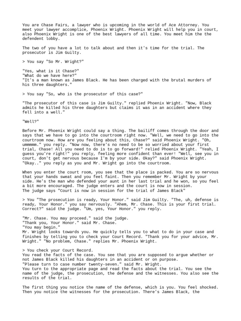Chase Fairs Ace Attorney (AI Dungeon) | PDF | Witness | Judge