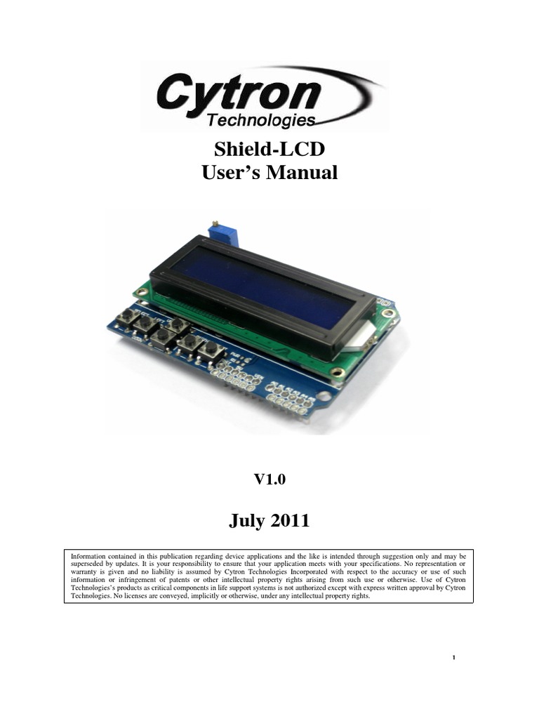 Cytron LCD Keypad Shield Arduino Datasheet | PDF | Liquid Crystal Display | Arduino