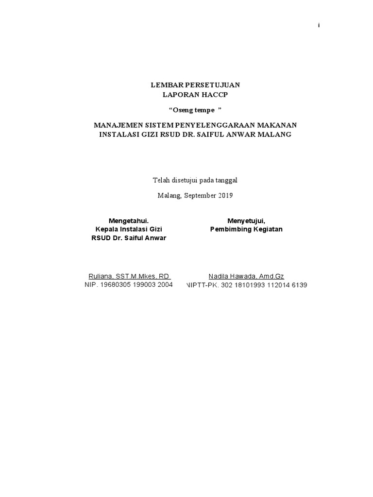 Laporan Haccp Oseng Tempe | PDF