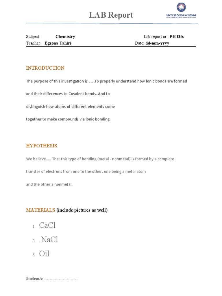 Chemistry Lab Report - Template | PDF