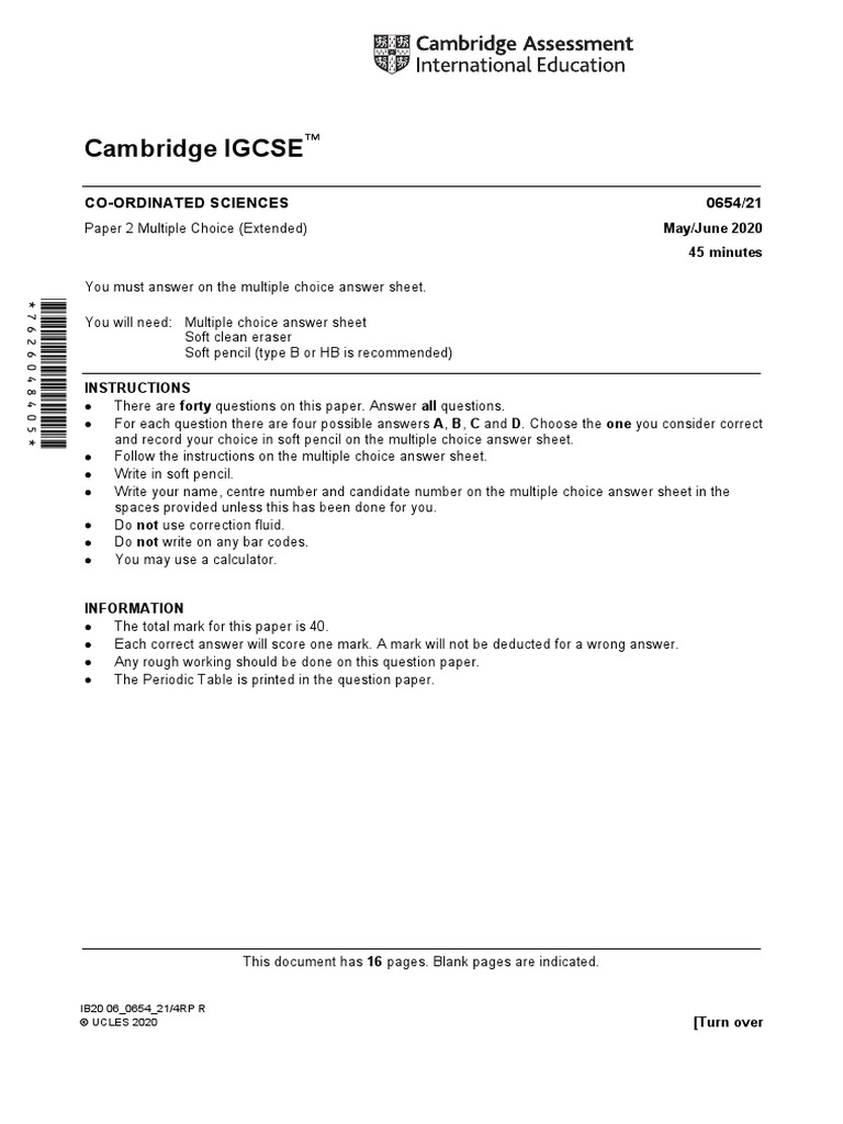 Cambridge Igcse Co Ordinated Sciences 0654 21 Pdf