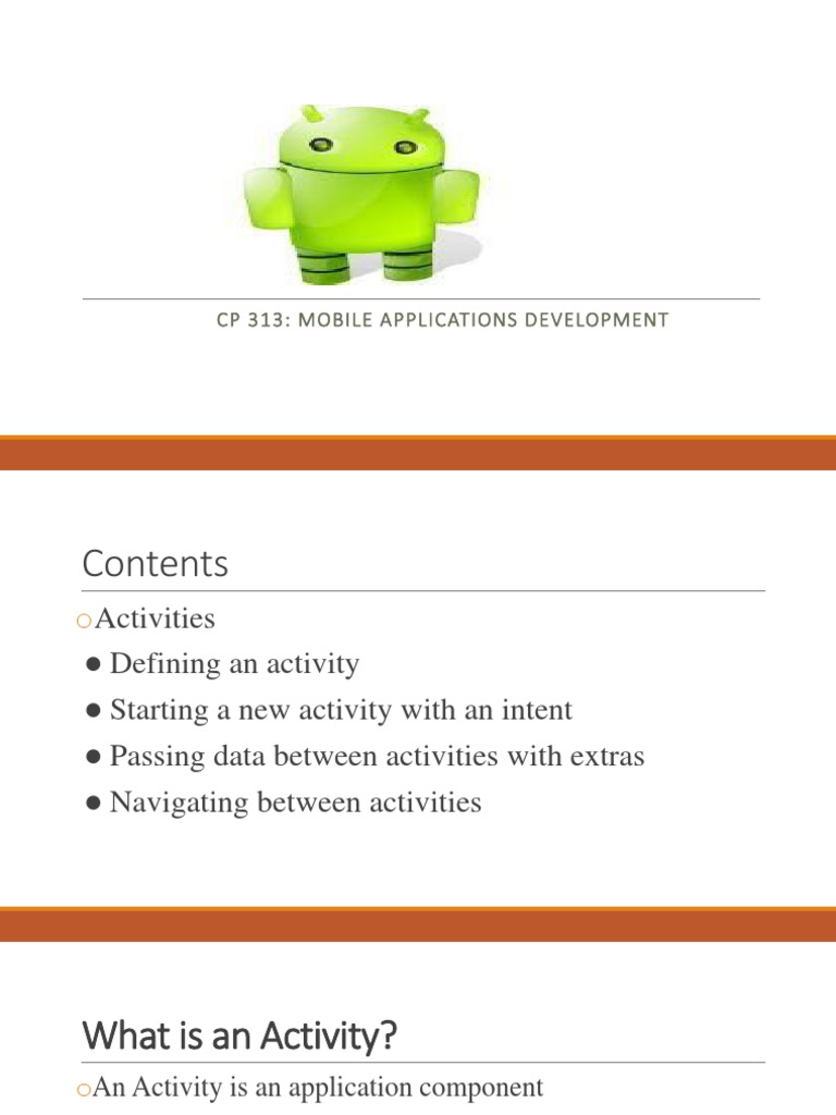 CP 313: Learn how to develop mobile apps with activities, intents, and ...