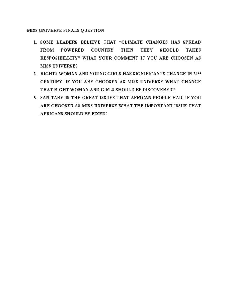 Miss Universe Finals Question | PDF