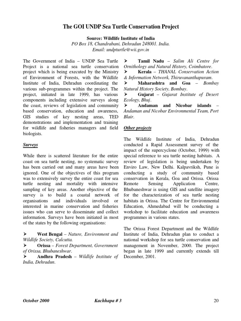 Wildlife Institute of India. 2000. The GOI UNDP Sea Turtle Conservation ...