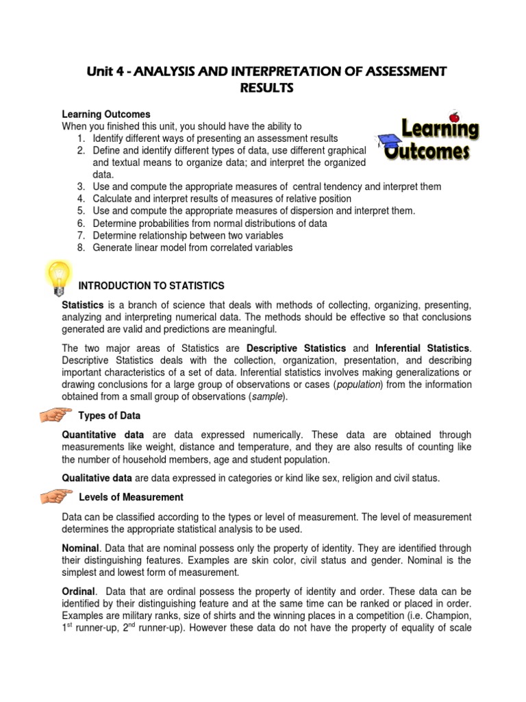 Final Educ 107 Unit 4 ANALYSIS AND INTERPRETATION OF ASSESSMENT RESULTS | PDF | Statistics ...