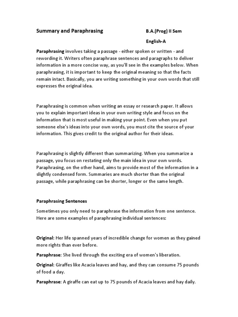 Summary and Paraphrase123 | PDF