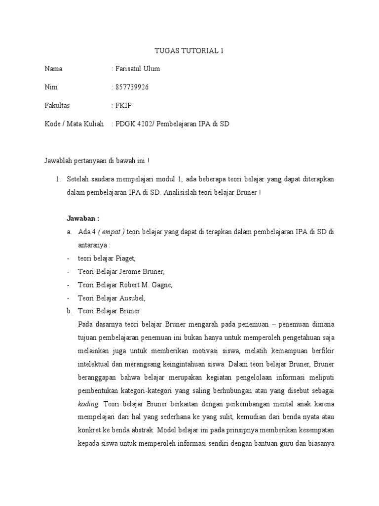 Teori Belajar IPA untuk SD | PDF