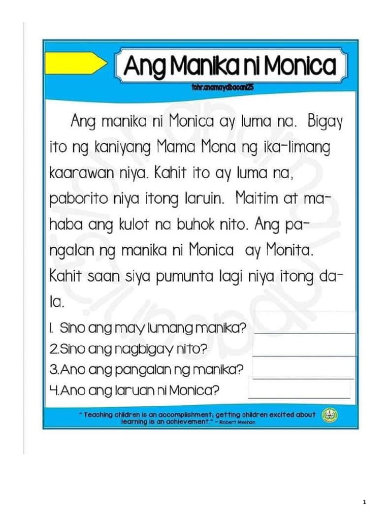 Filipino Reading With Comprehension | PDF