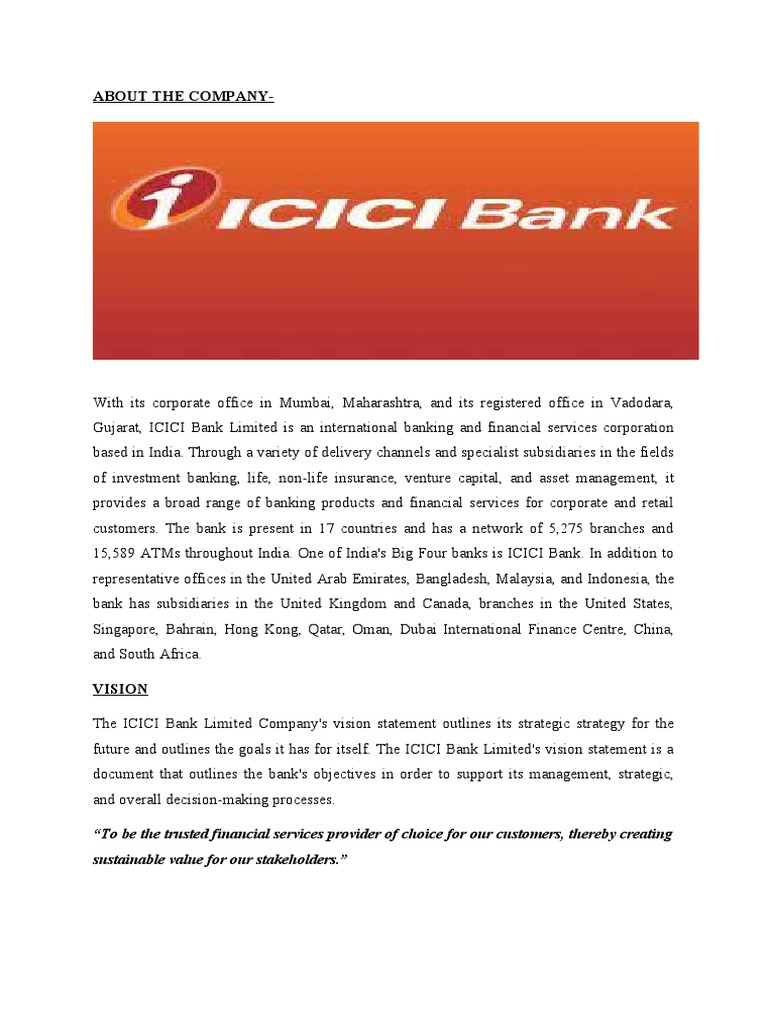 Icici Mission and Vision Statement Analysis | PDF | Business | Economies