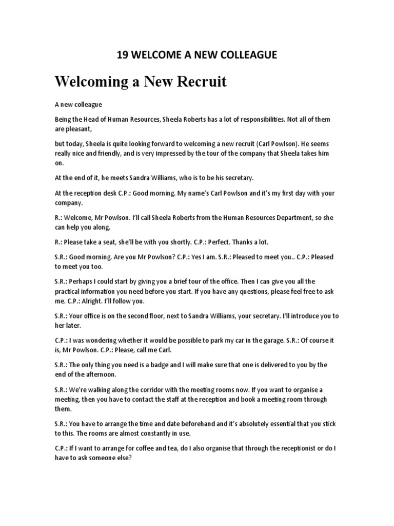 19 Welcome A New Colleague | PDF | Verb | Subject (Grammar)