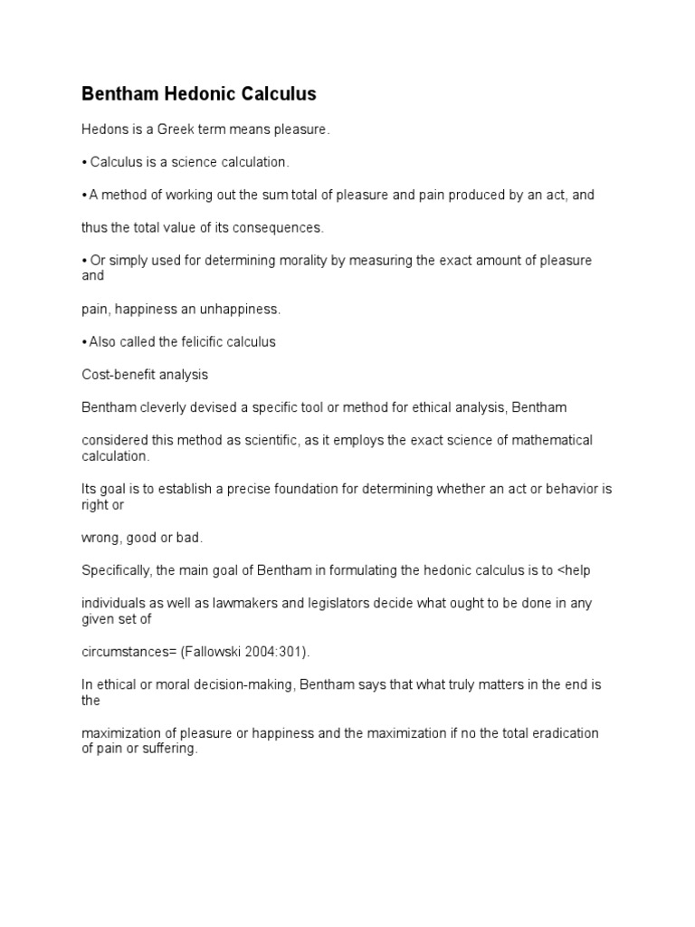 Bentham Hedonic Calculus | PDF