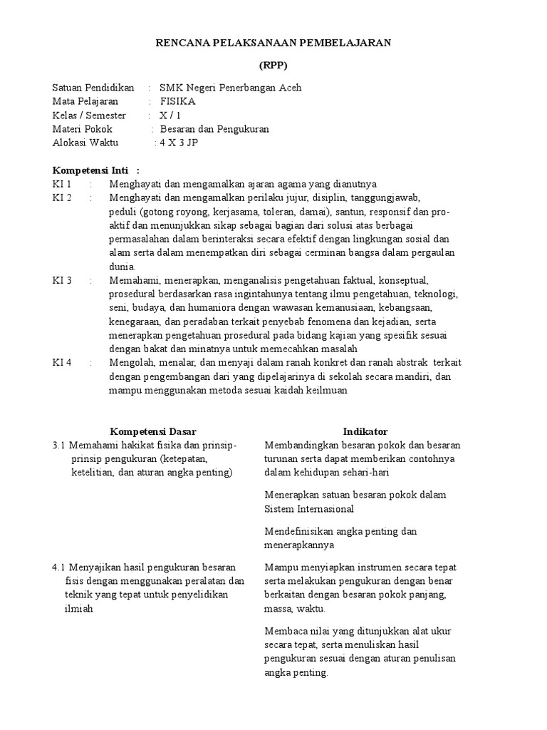 RPP-1 Besaran Dan Pengukuran | PDF