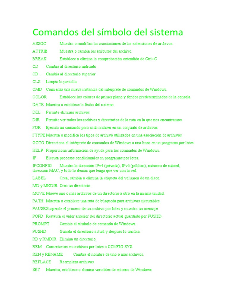 Comandos Del Símbolo Del Sistema | PDF | Informática