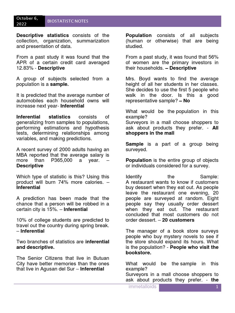 Biostatistics Notes | PDF | Quantitative Research | Statistics