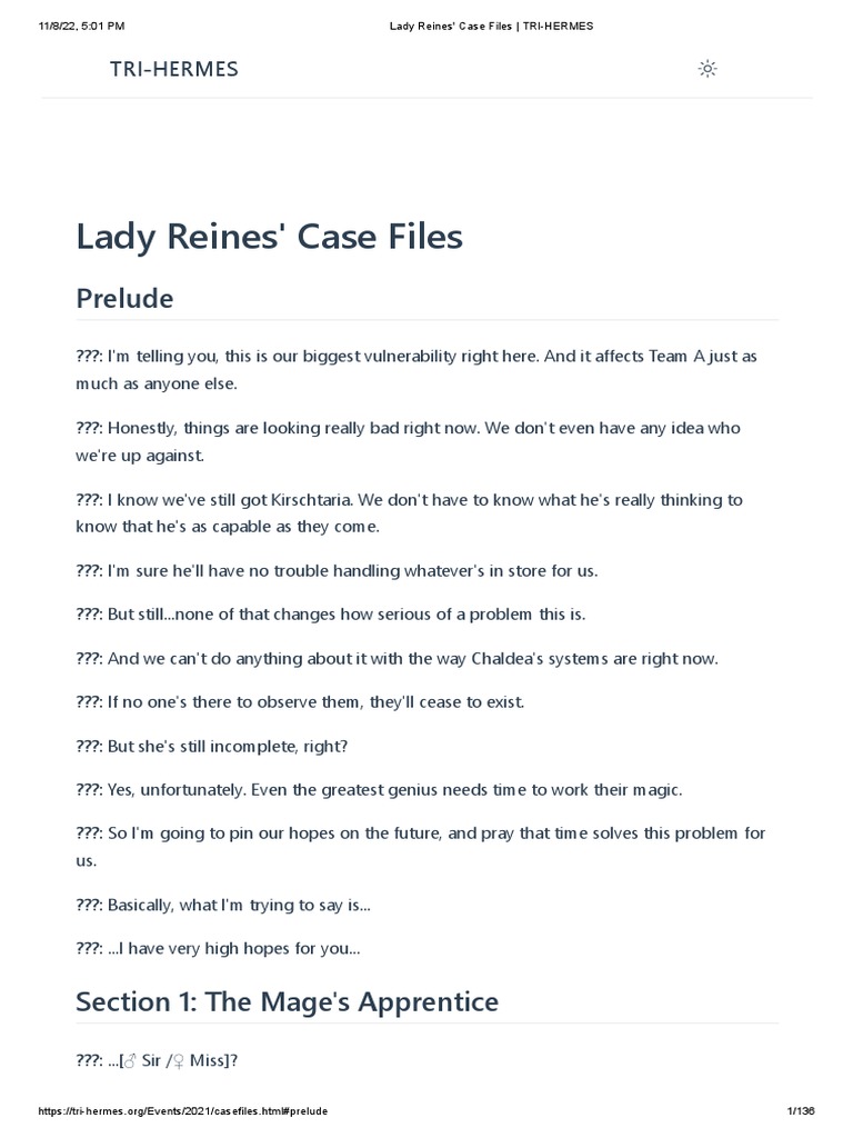 Lady Reines' Case Files - TRI-HERMES | PDF