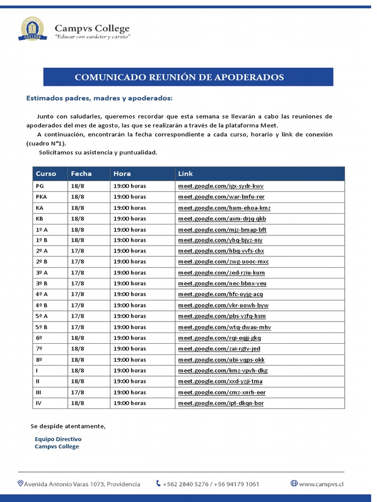 Comunicado Reunión Apoderados | PDF | Negocios | Juegos y actividades