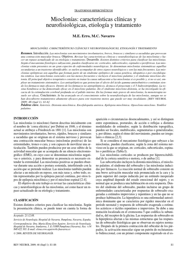 Mioclonías: Características Clínicas y Neurofisiológicas, Etiología y ...