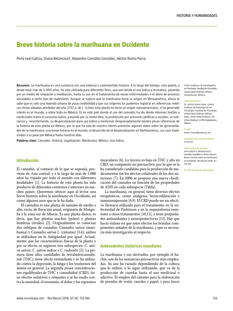 Breve Historia Sobre La Marihuana En Occidente Pdf Cannabis Droga
