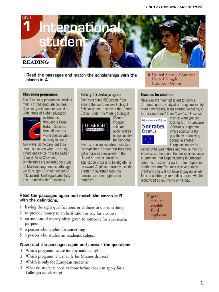 Unit 1. International Students - 1 | PDF
