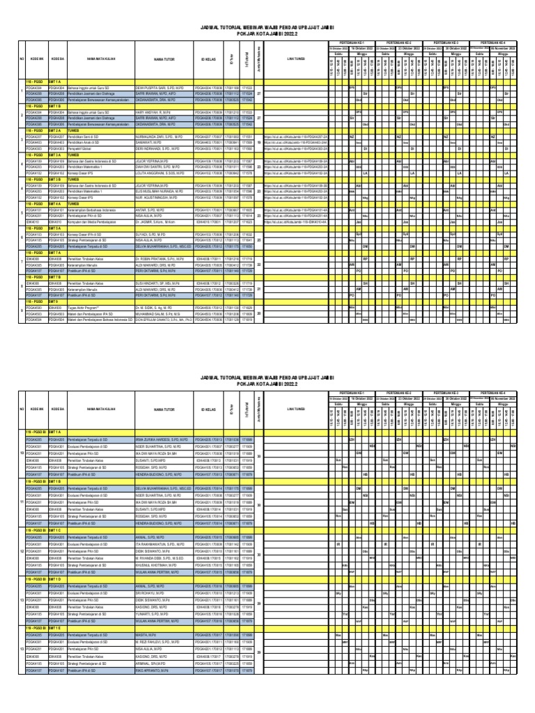 Jadwal Tutorial PGSD Jambi | PDF