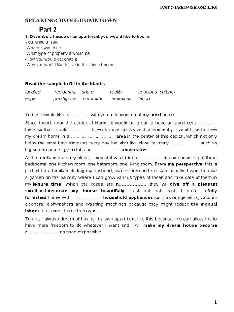 Unit 2. Urban and Rural Life - 2 - Speaking + Writing + Reading | PDF