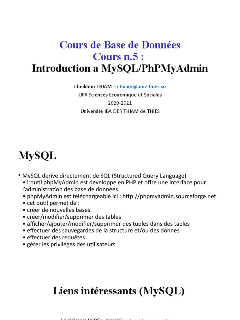 Introduction à MySQL et phpMyAdmin | PDF | Technologie et ingénierie