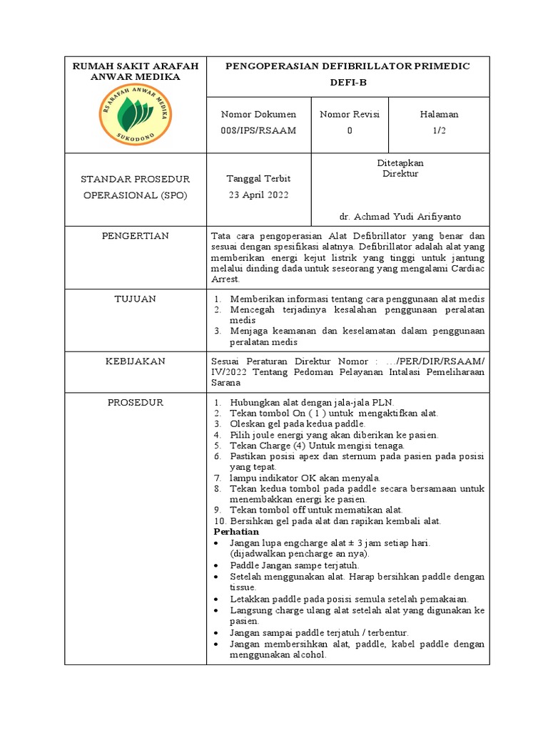 (Revisi 6) Spo Defibrillator Primedic Defi-B Rsaam | PDF