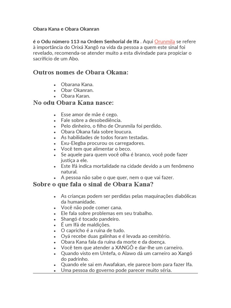 Obara Kana e Obara Okanran | PDF