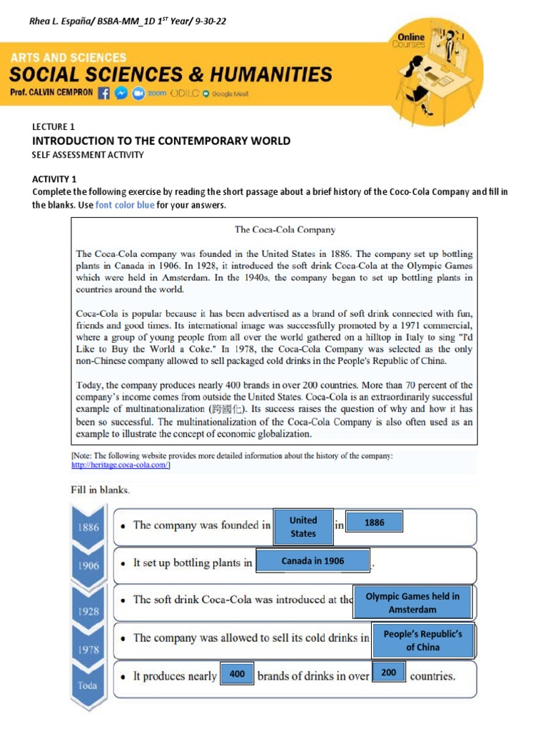 Lecture 1 Introduction To The Contemporary World Self Assessment ...