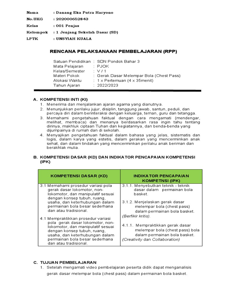 RPP Pjok Permainan Bola Besar | PDF