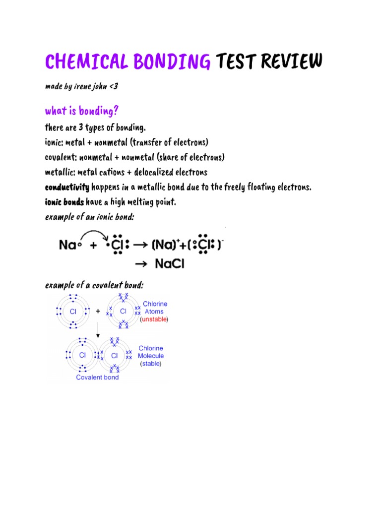 Chemical Bonding Test Review | Download Free PDF | Chemical Bond ...