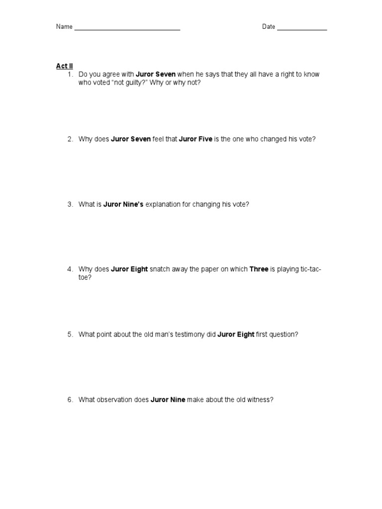 12 Angry Men Acts 2-3 Questions | PDF