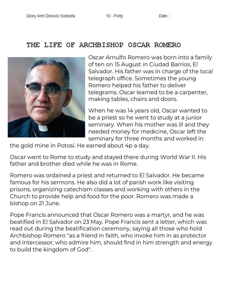 The Life of Archbishop Oscar Romero | PDF | Religious Belief And Doctrine