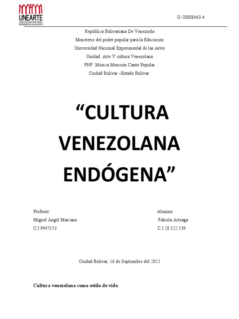 Cultura Venezolana Endógena | PDF | Venezuela | Patrimonio cultural