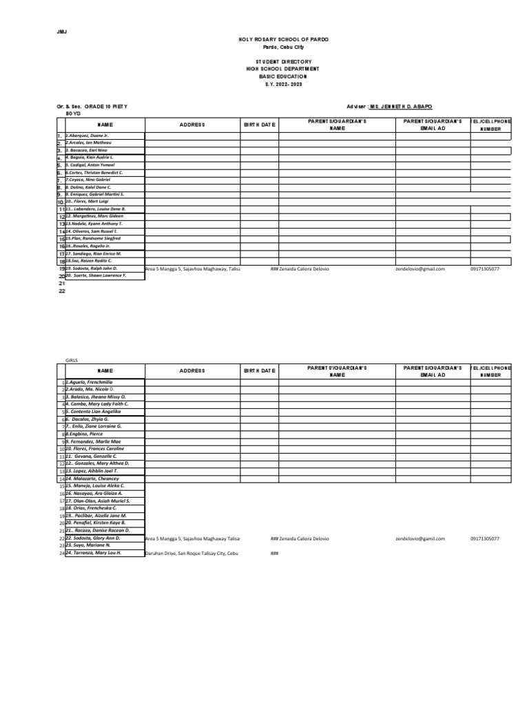 Student Directory 2022 2023 10 PIETY | PDF
