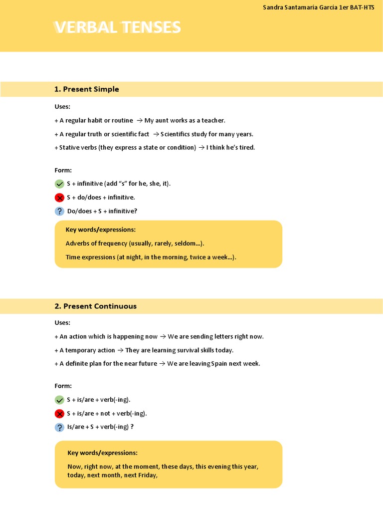 Verbal Tenses - Resumen | PDF | Verb | Semantic Units