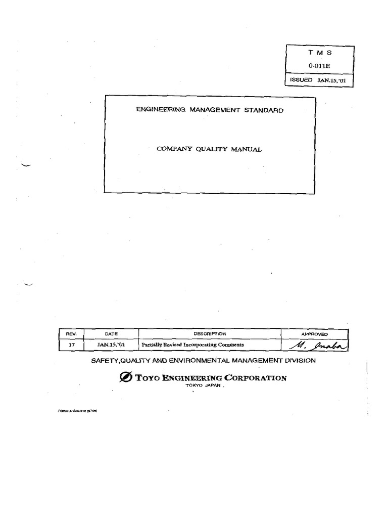 TMS 0-011E Engineering Management Standard Company Quality Manual | PDF