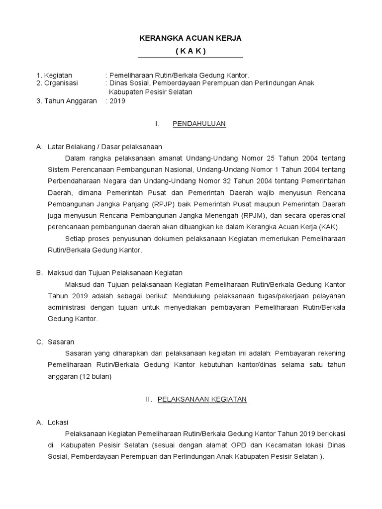 KAK Pemeliharaan Gedung Kantor | PDF