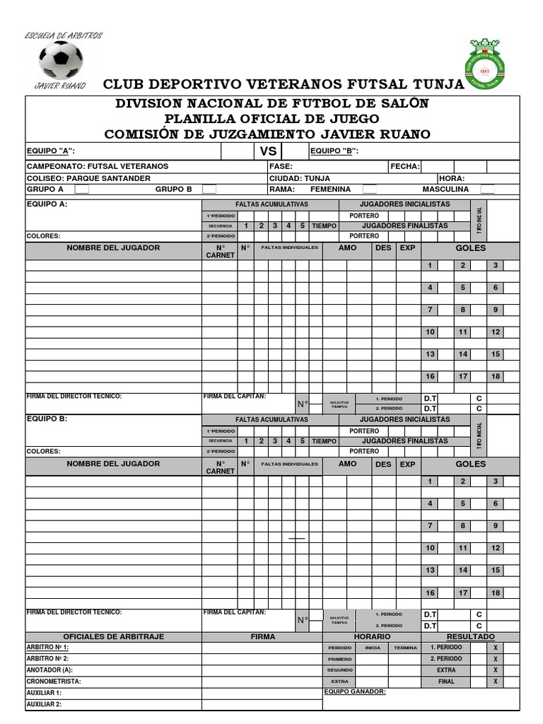 Planilla Futsal 2021 | Descargar gratis PDF | Juegos de pelota ...