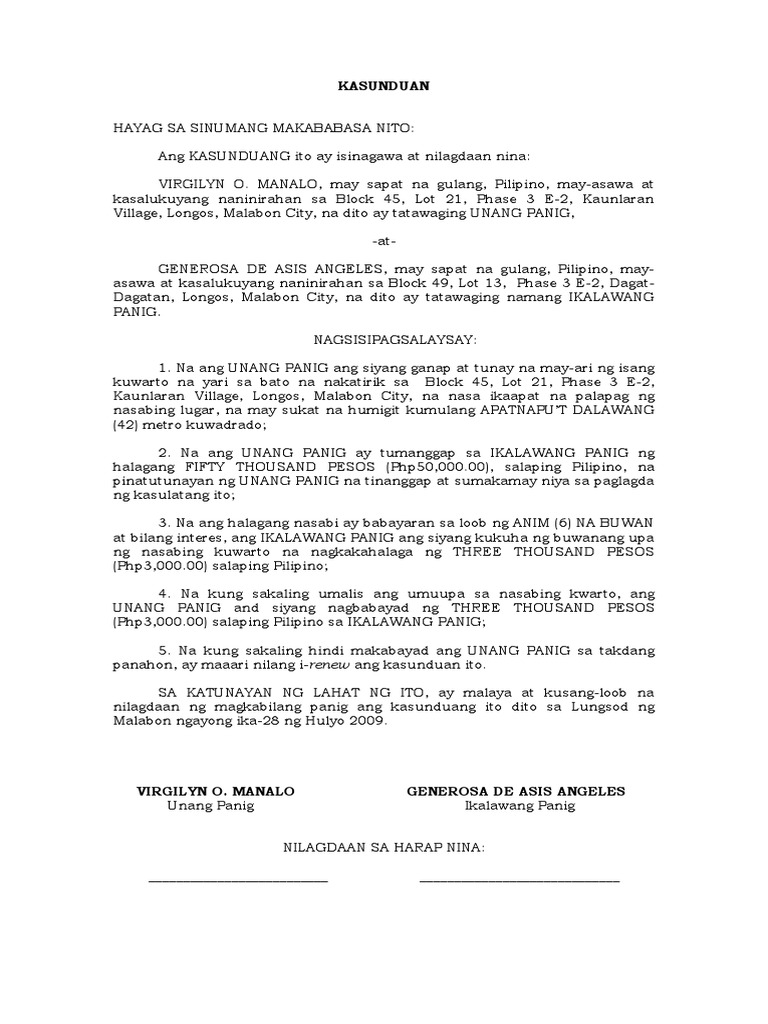Kasunduan (Room-Manalo) | PDF