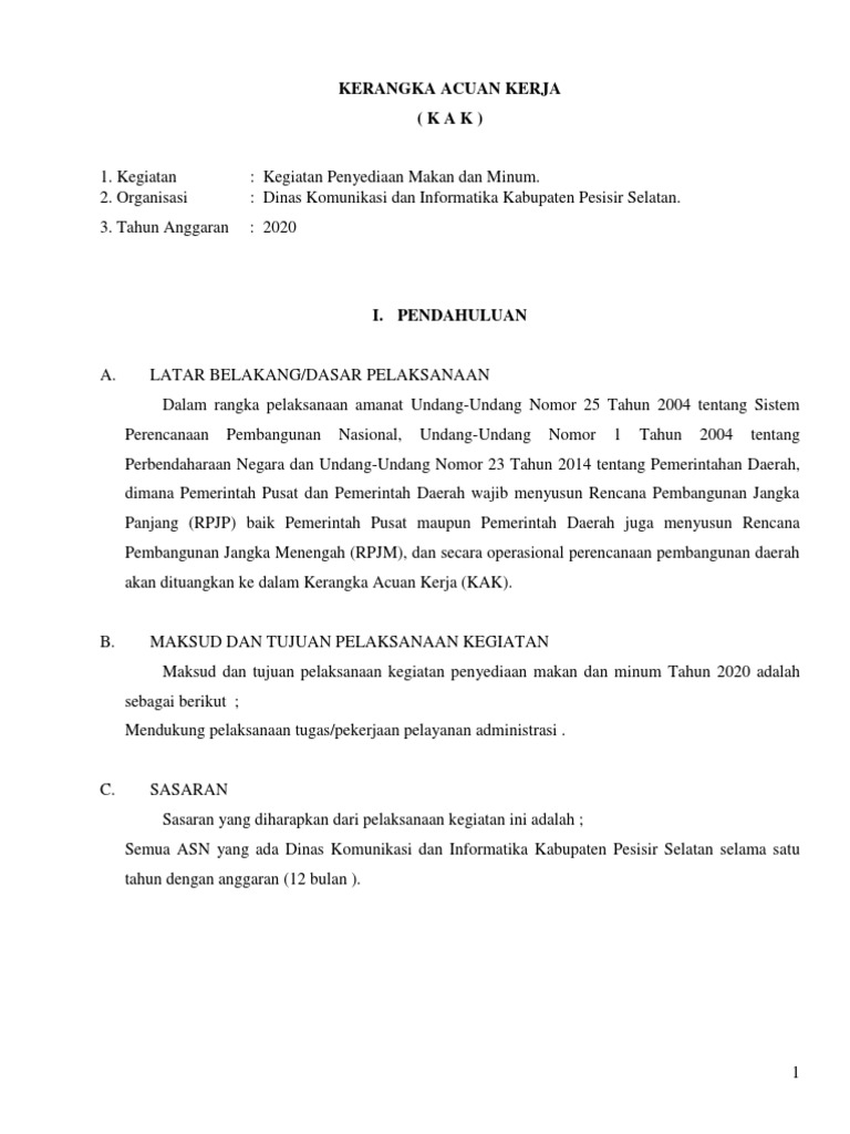 KAK Penyediaan Makan Dan Minum | PDF | Pengelolaan Keuangan & Uang