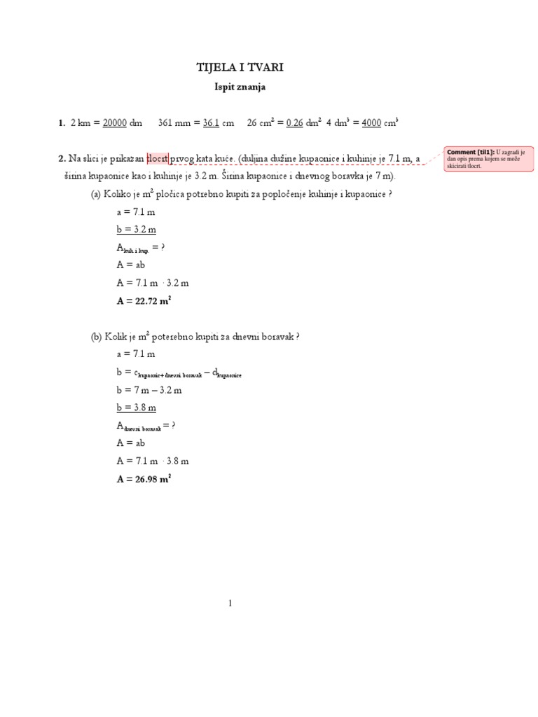 Primjer Ispita Znanja Tijela I Tvari Fizika 7.razred | PDF