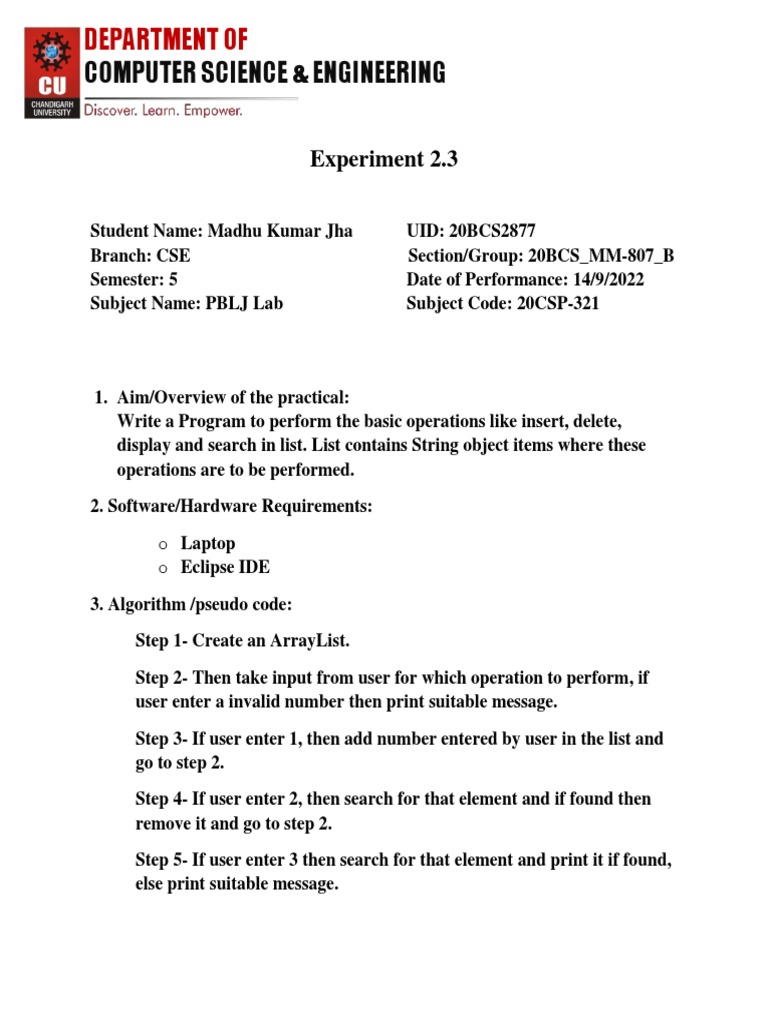 Exp 2.3 Java WS | PDF | Computer Program | Programming