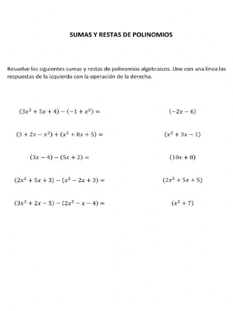 Sumas y Restas de Polinomios | PDF