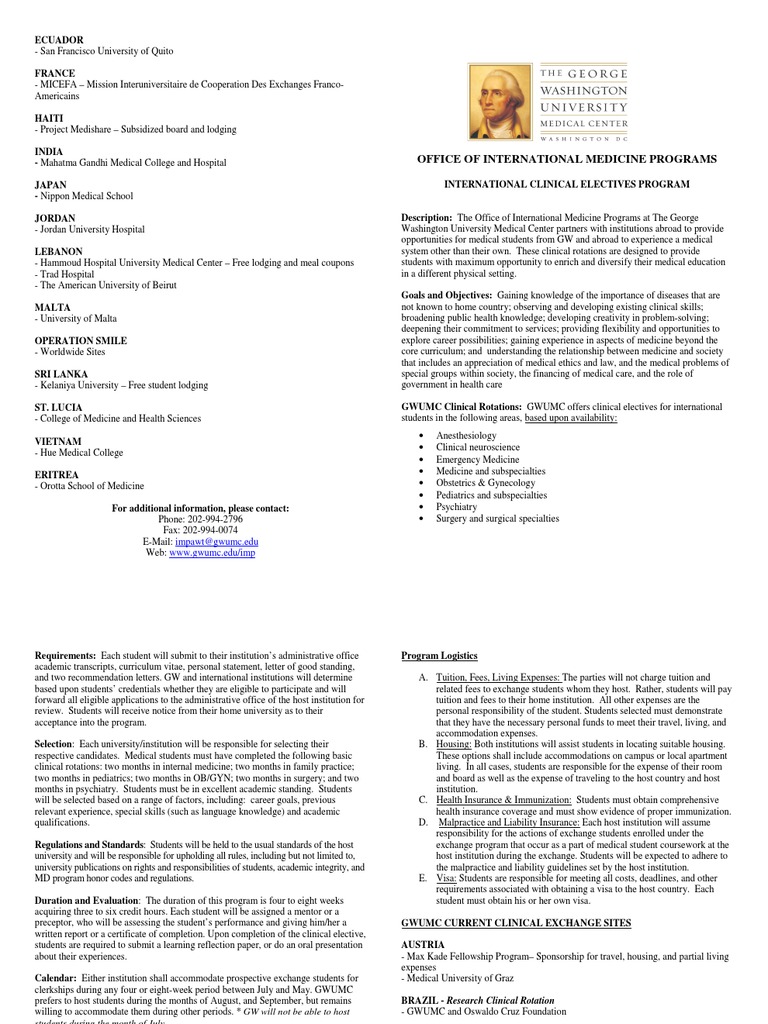 International Clinical Electives Overview | PDF | Medical School | Medicine