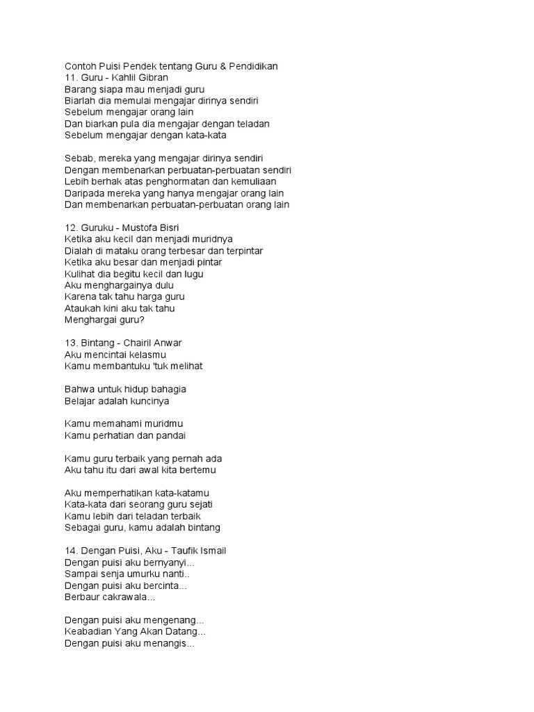 Contoh Puisi Pendek Tentang Guru | PDF