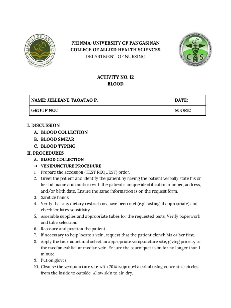 Blood Collection and Smear Procedures | PDF | White Blood Cell ...